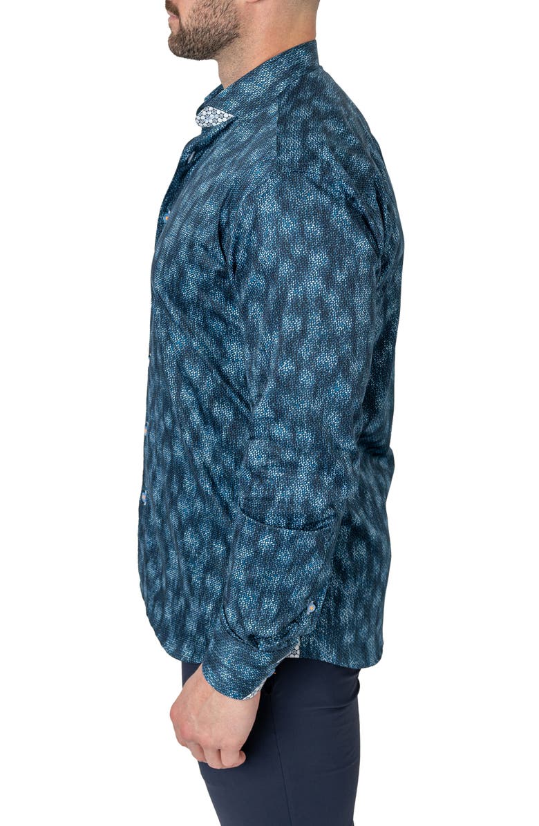 Maceoo Einstein Leaves Micro Print Blue Contemporary Fit Button-Up ...