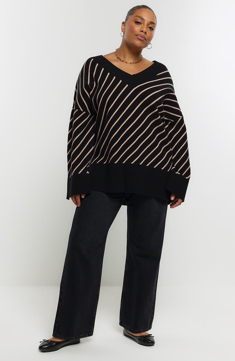 River Island Stripe Button Cuff V-Neck Sweater | Nordstromrack