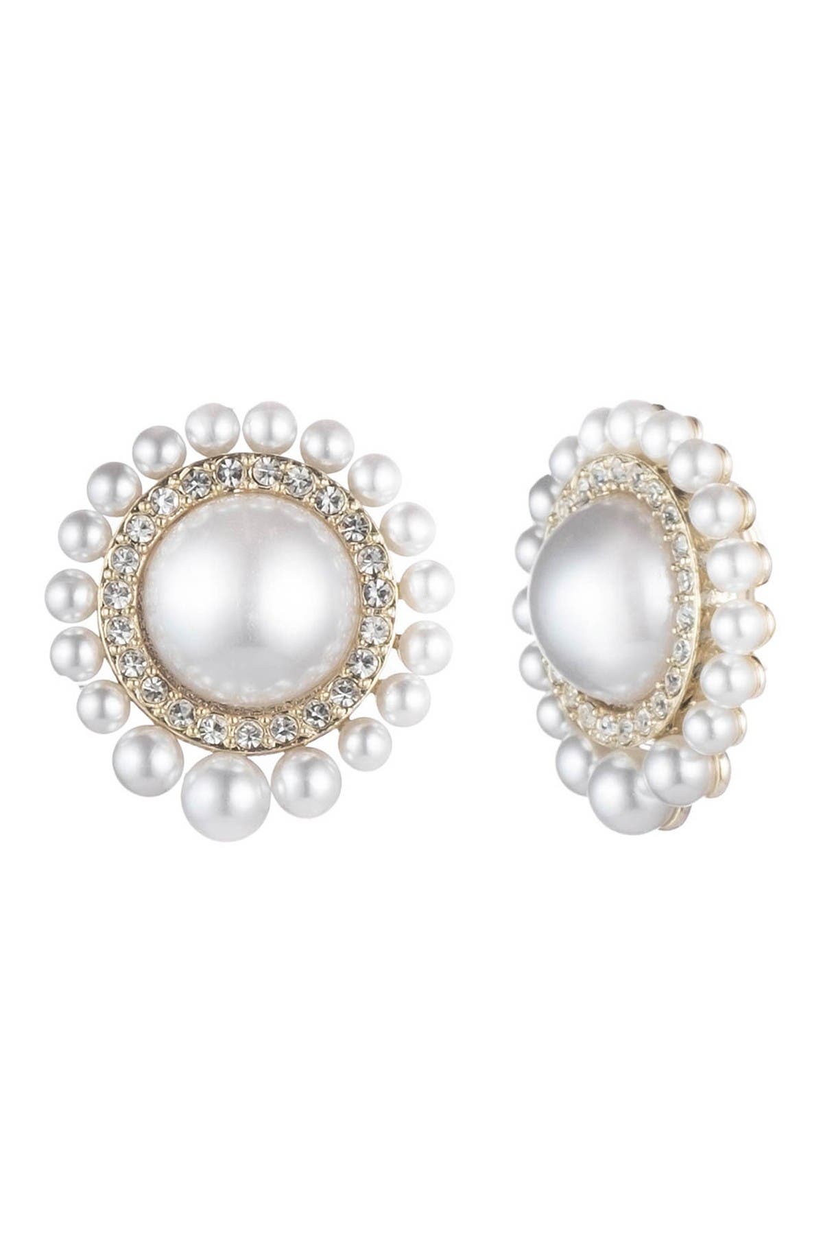 Carolee Designs Imitation Pearl CZ Accent Halo Clip-On Stud Earrings ...