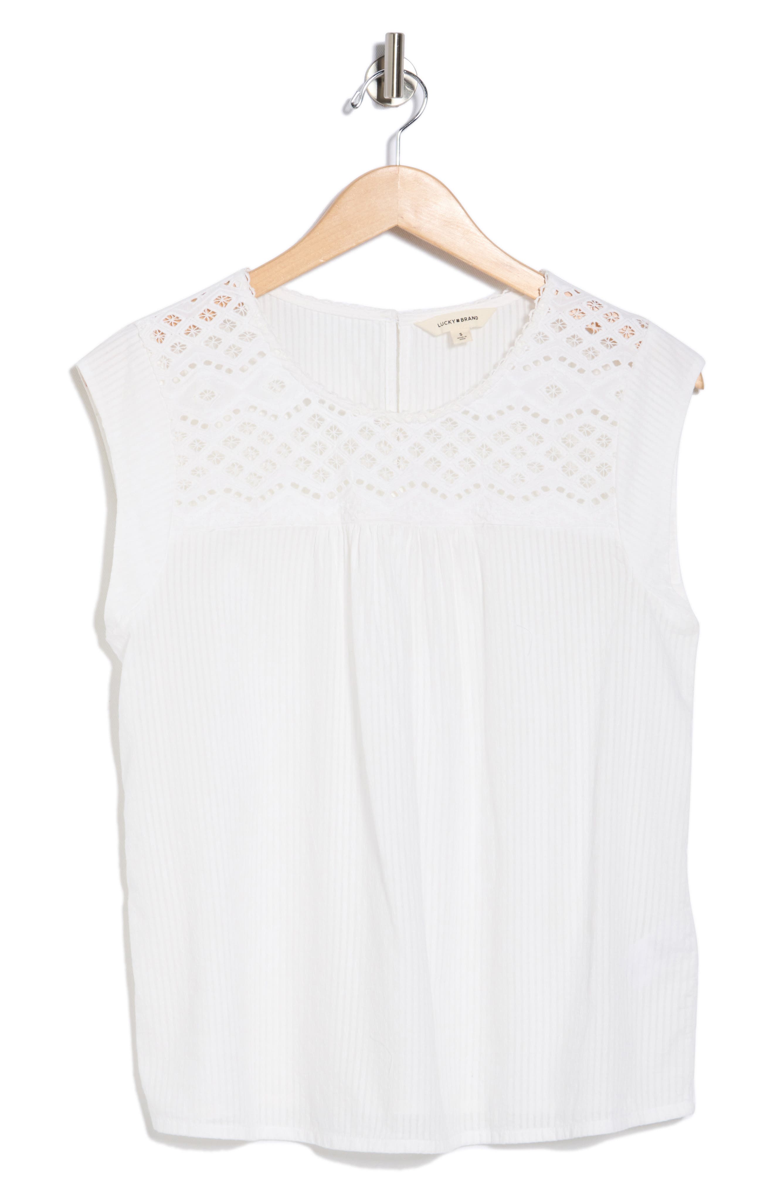Lucky Brand Open Stitch Cap Sleeve Cotton Top | Nordstromrack