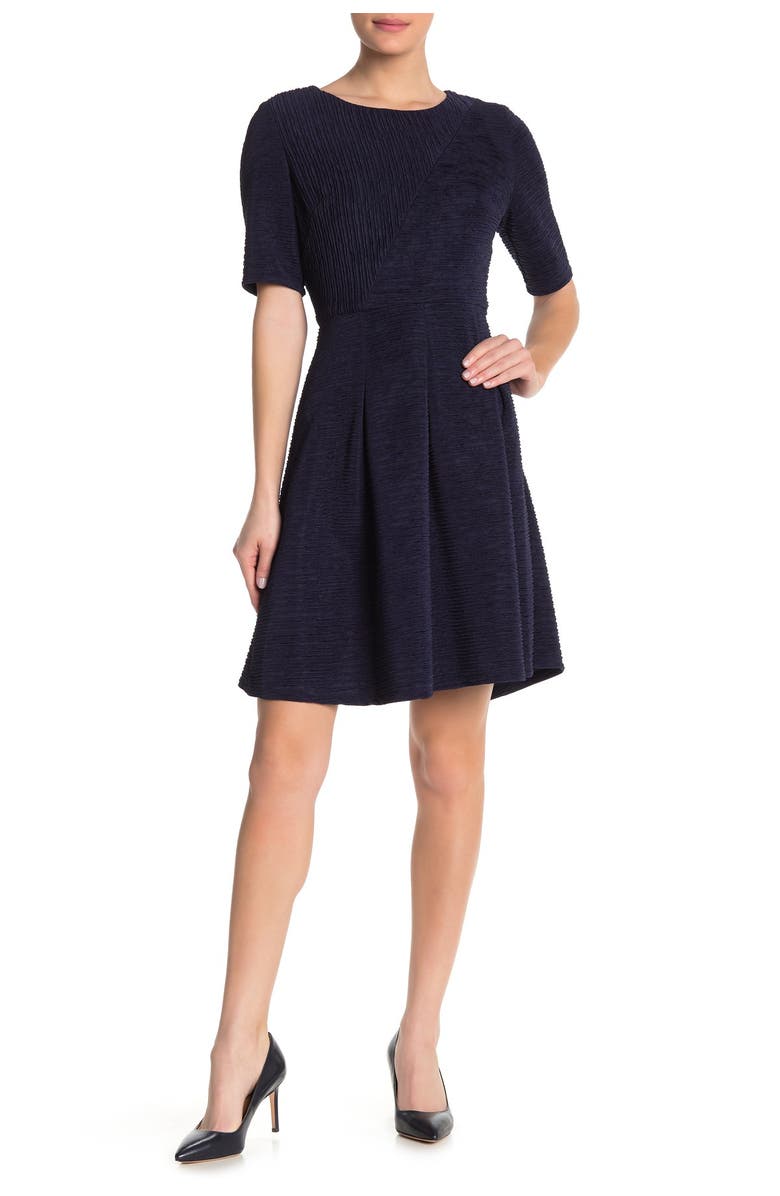 SANDRA DARREN Elbow Sleeve Textured Fit & Flare Dress | Nordstromrack