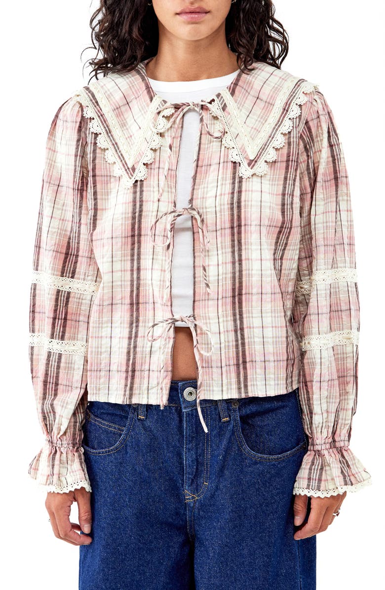 BDG Urban Outfitters Check Tie Front Cotton Top | Nordstromrack