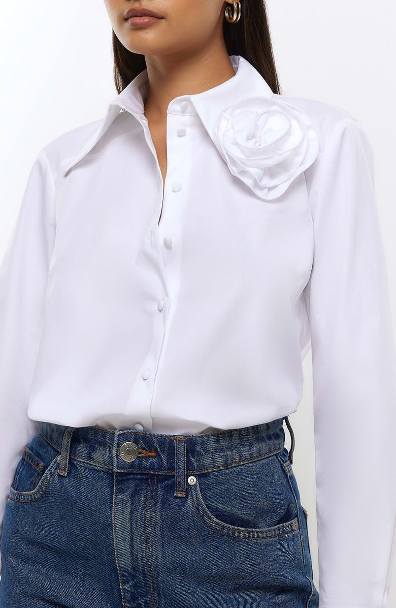 River Island Trim Fit Corsage Detail Poplin Button-Up Shirt | Nordstromrack