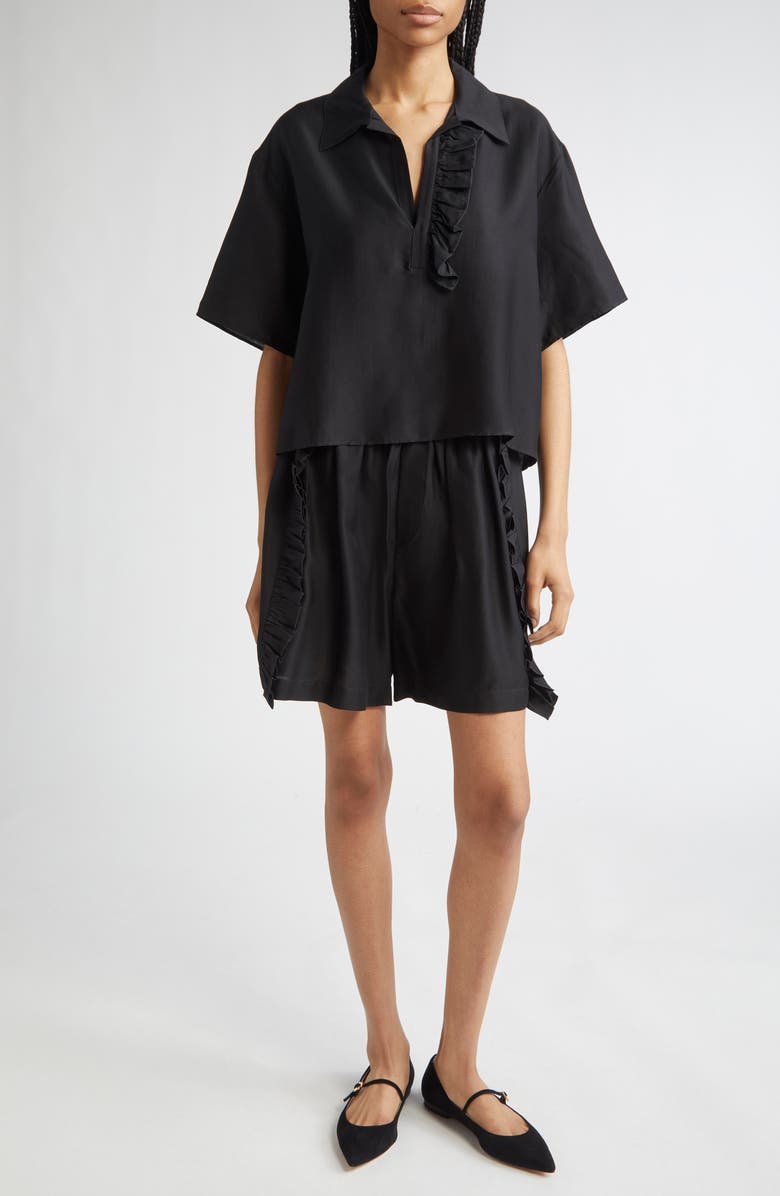 BITE Studios Luna Frill Asymmetric Short Sleeve Shirt | Nordstrom