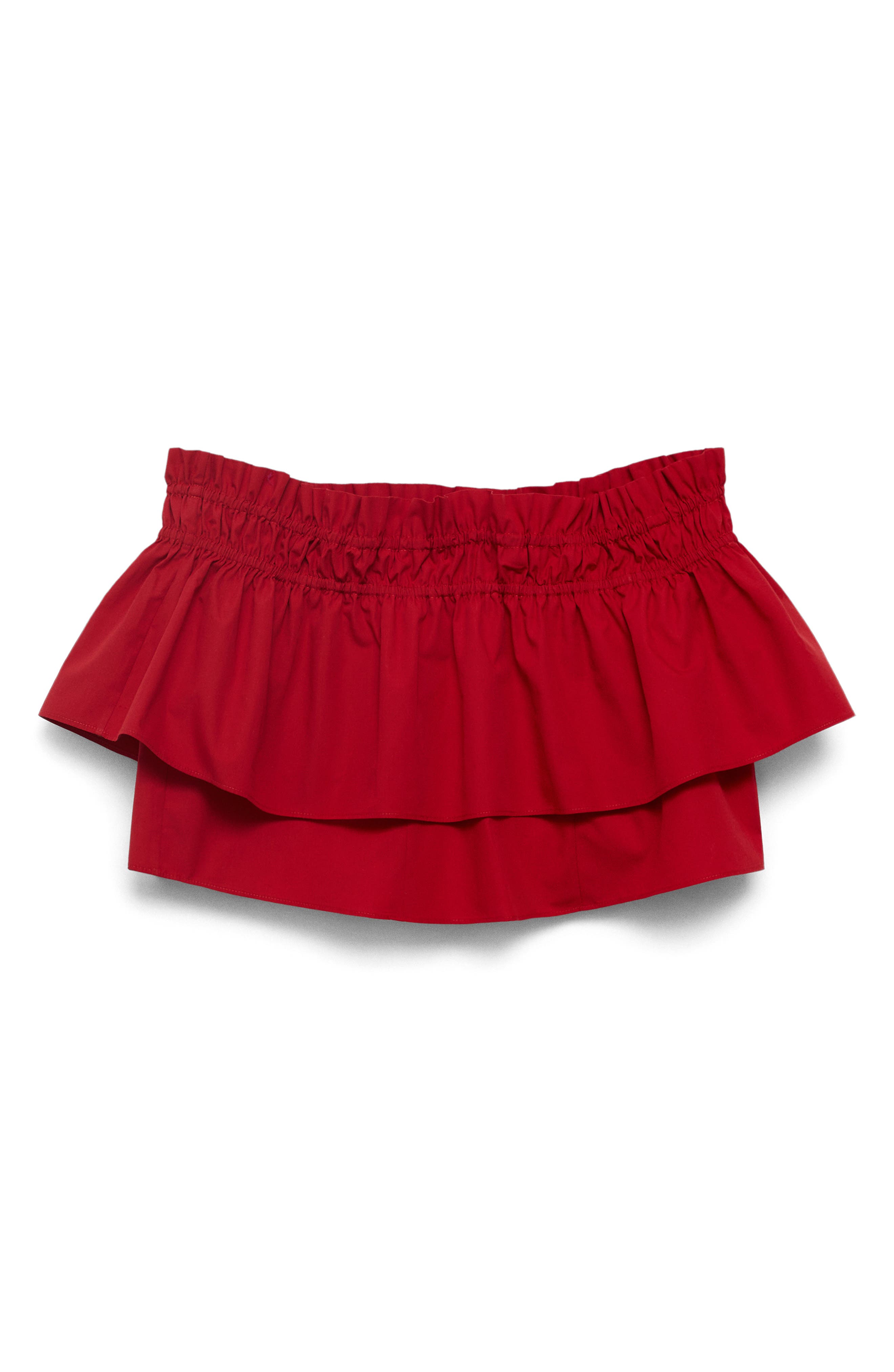MANGO Ruffle Detail Strapless Cotton Crop Top | Nordstromrack