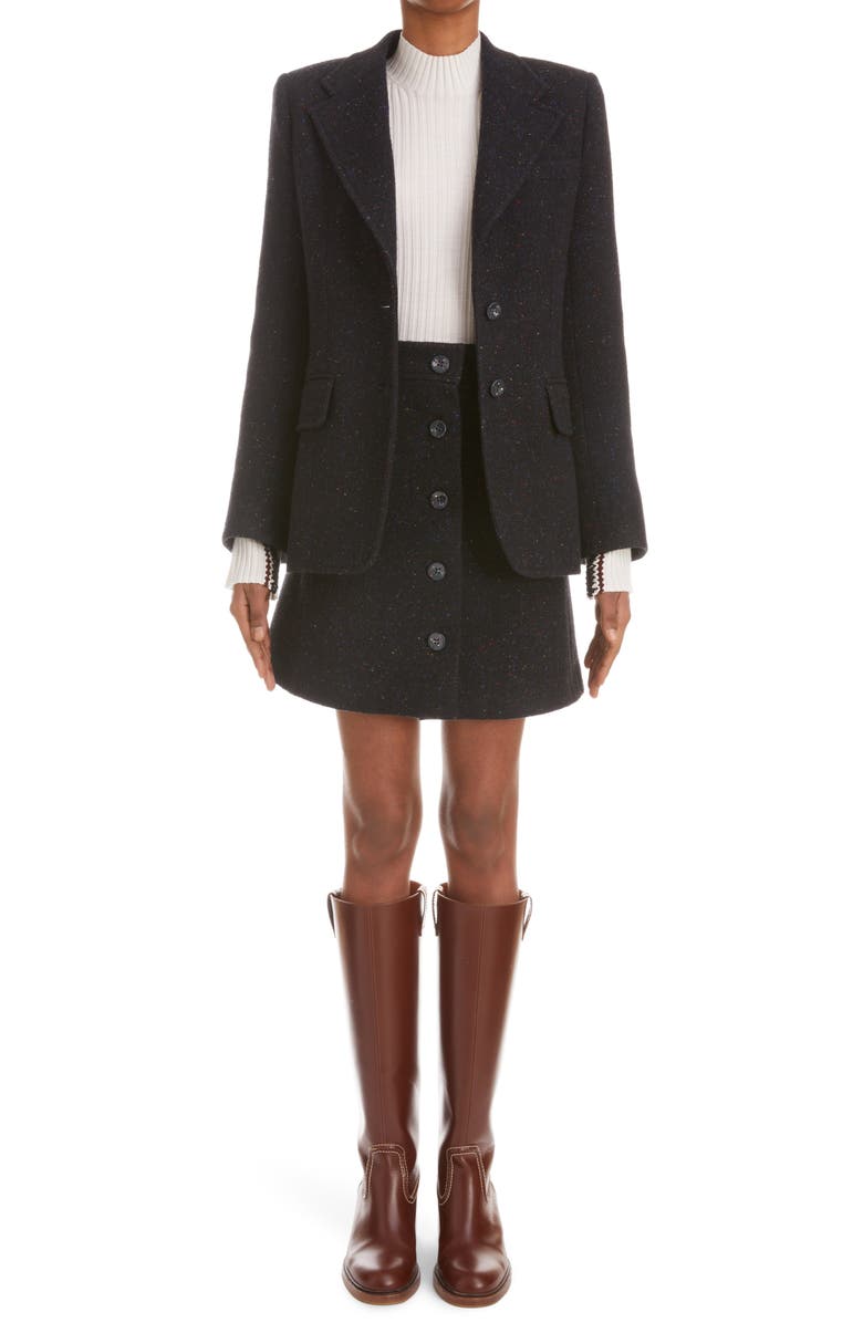 Chloé Speckle High Waist Button Front Wool & Silk Tweed Miniskirt ...