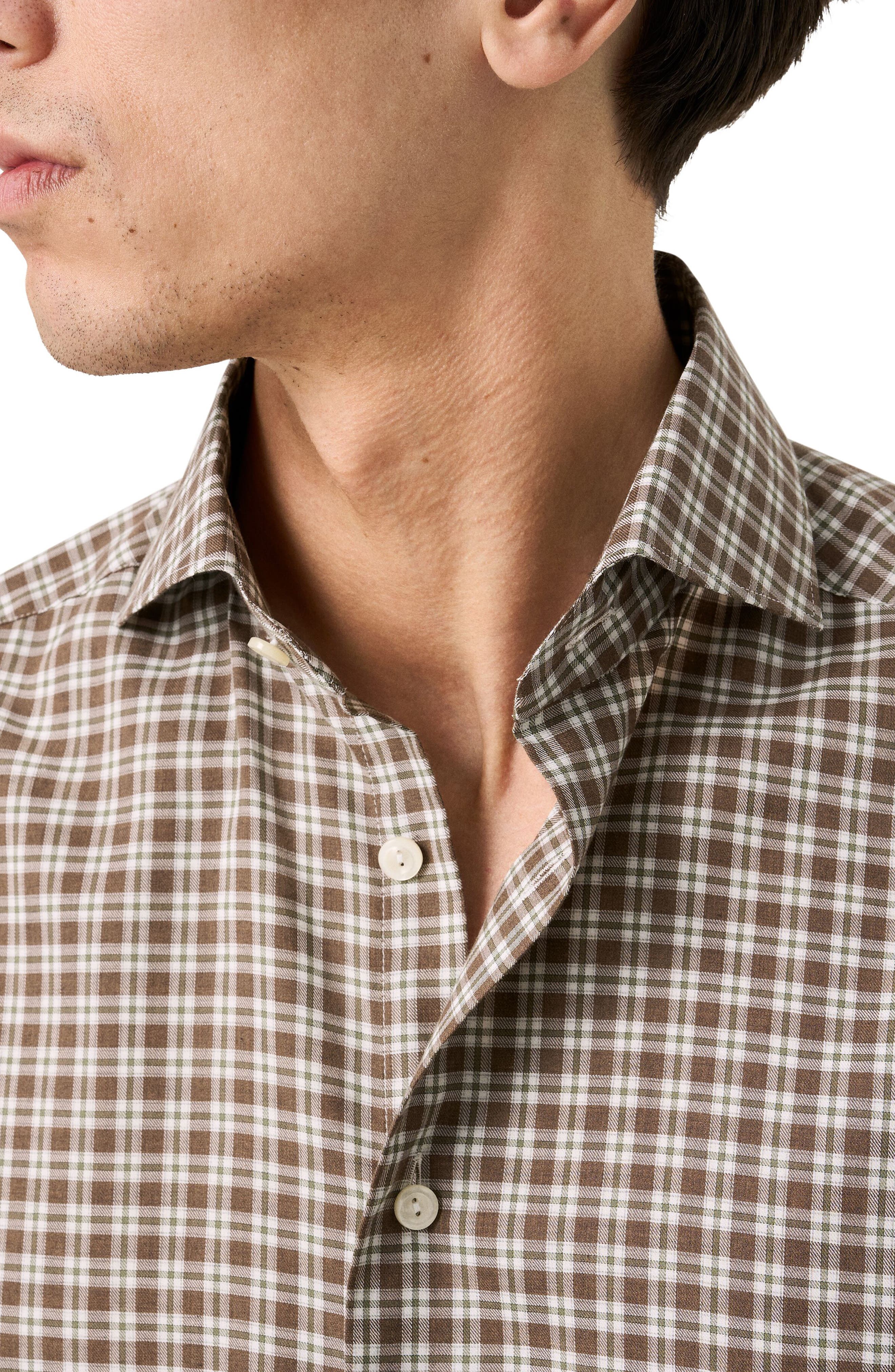 Eton Slim Fit Brown Check Cotton Flannel Dress Shirt | Nordstromrack