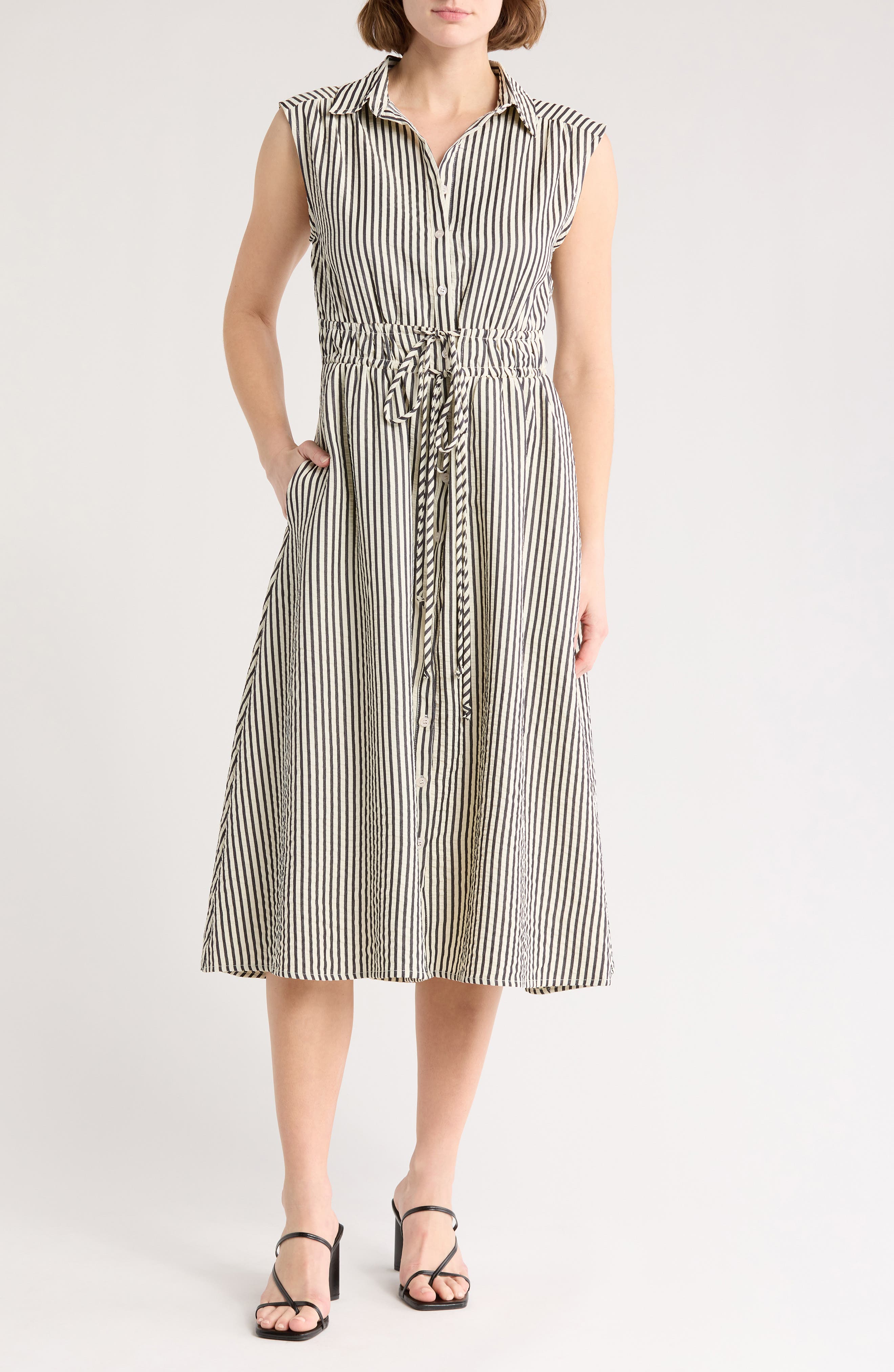 STITCHDROP Cape Cod Stripe Sleeveless Midi Shirtdress | Nordstromrack