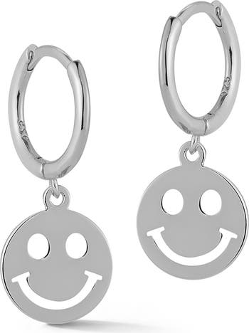 GLAZE JEWELRY Sterling Silver Smiley Face Drop Huggie Earrings ...