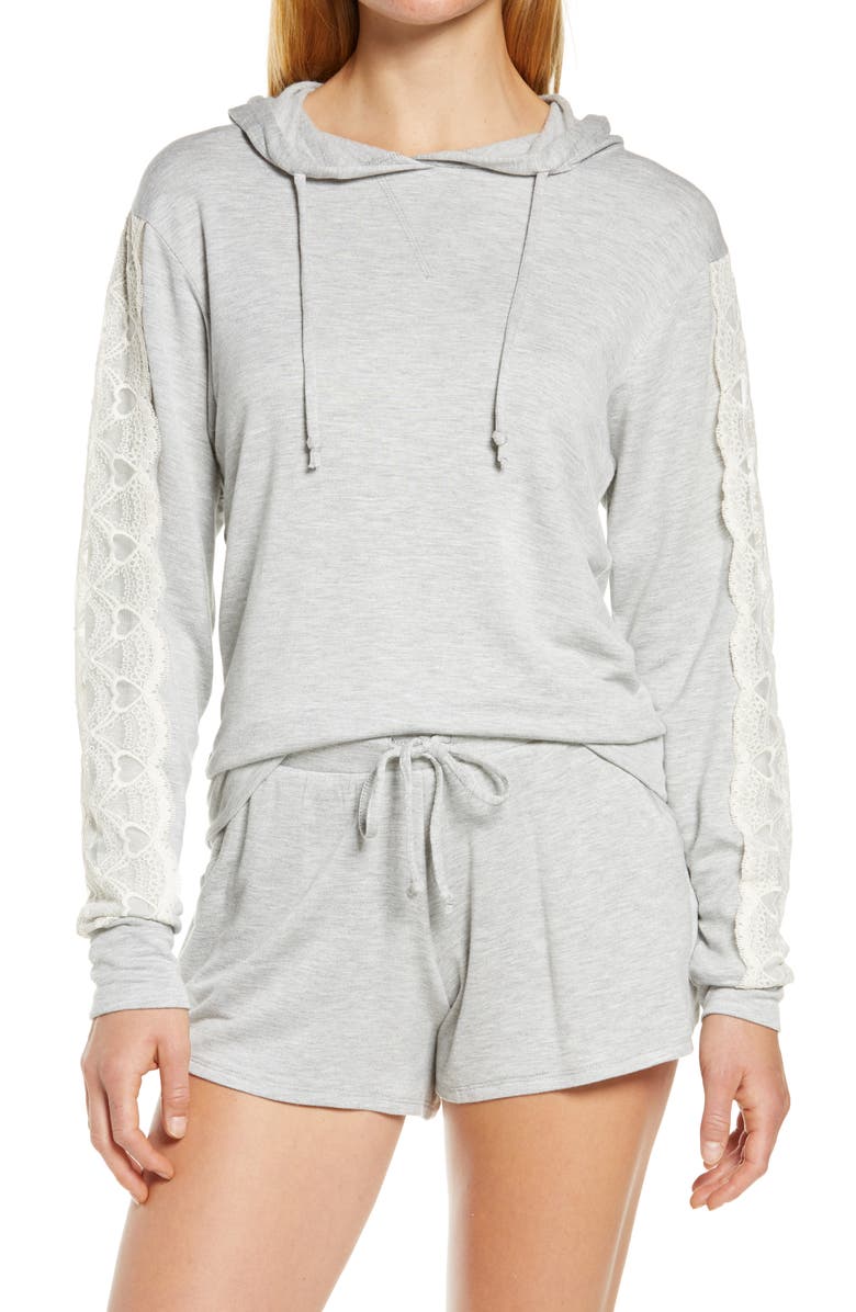 Flora Nikrooz Sally Lace Trim French Terry Short Hoodie Pajamas ...