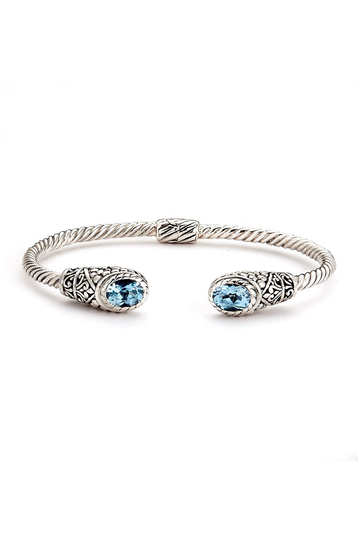 SAMUEL B. Balinese Sterling Silver Blue Topaz Twisted Hinged Bangle ...