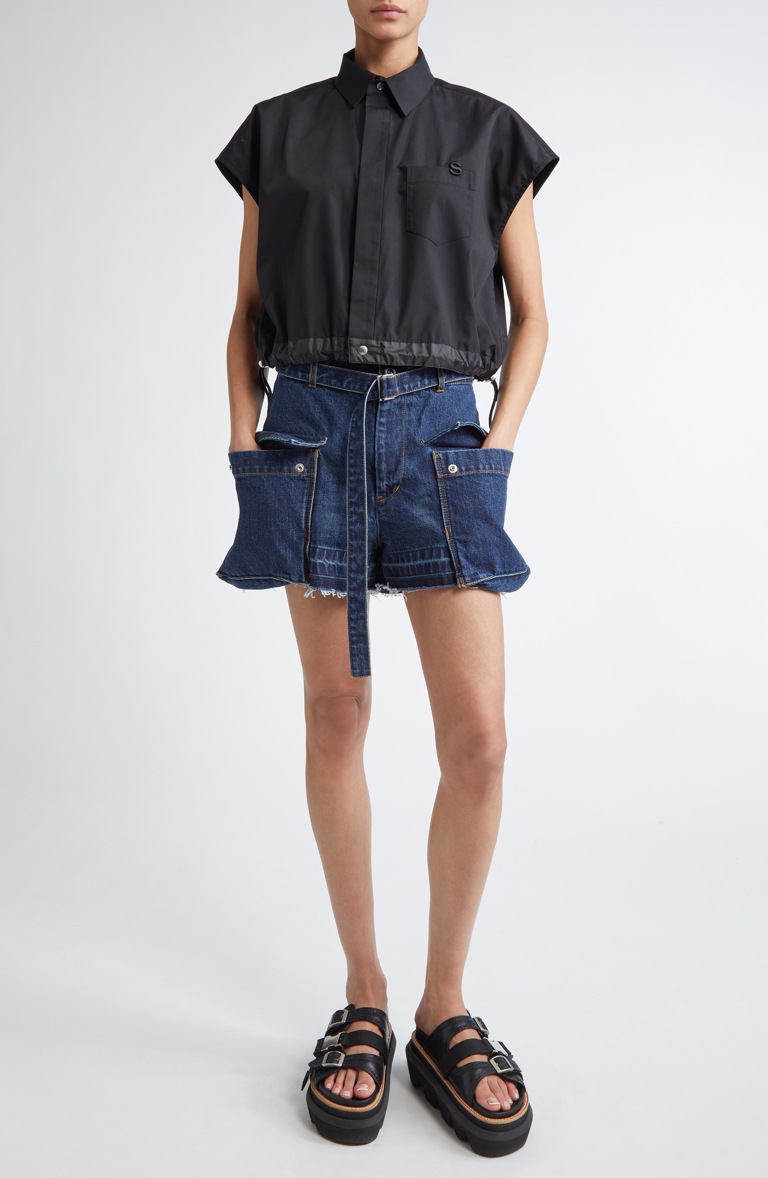 Sacai x Thomas Mason Mixed Media Top | Nordstrom
