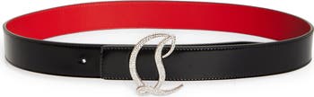 Christian Louboutin Crystal Pavé CL Logo Buckle Leather Belt | Nordstrom