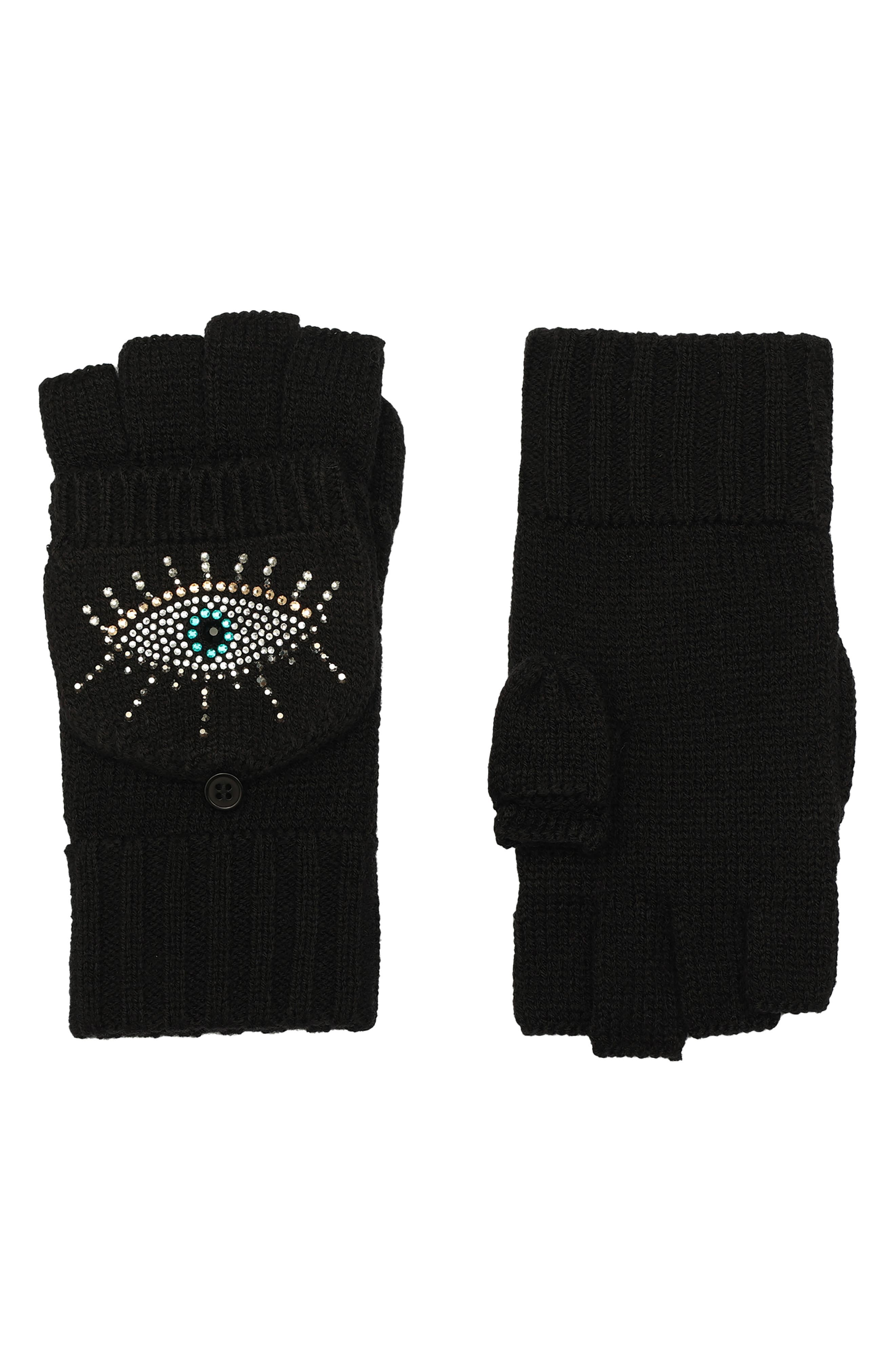 Kurt Geiger London Evil Eye Convertible Crystal Embellished Mittens ...
