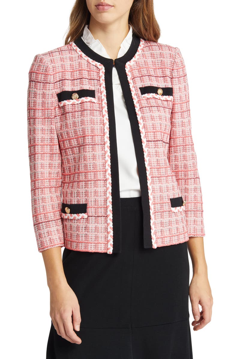 Ming Wang Braid Trim Jacquard Sweater Jacket | Nordstrom