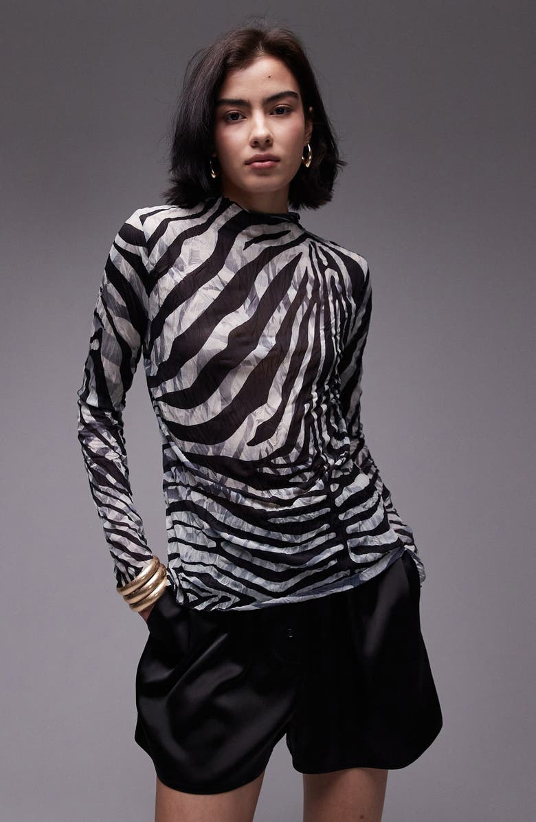 Topshop Zebra Print Funnel Neck Long Sleeve Top | Nordstromrack