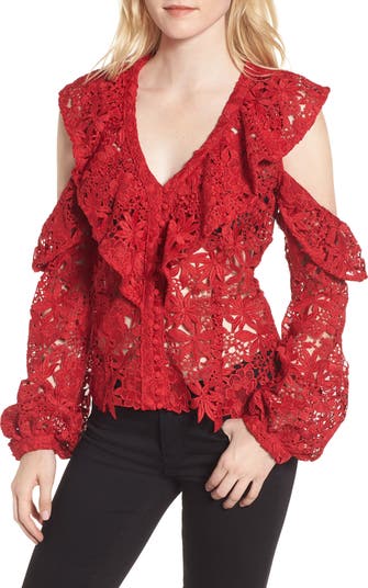 Bardot Valentina Cold Shoulder Lace Blouse | Nordstrom