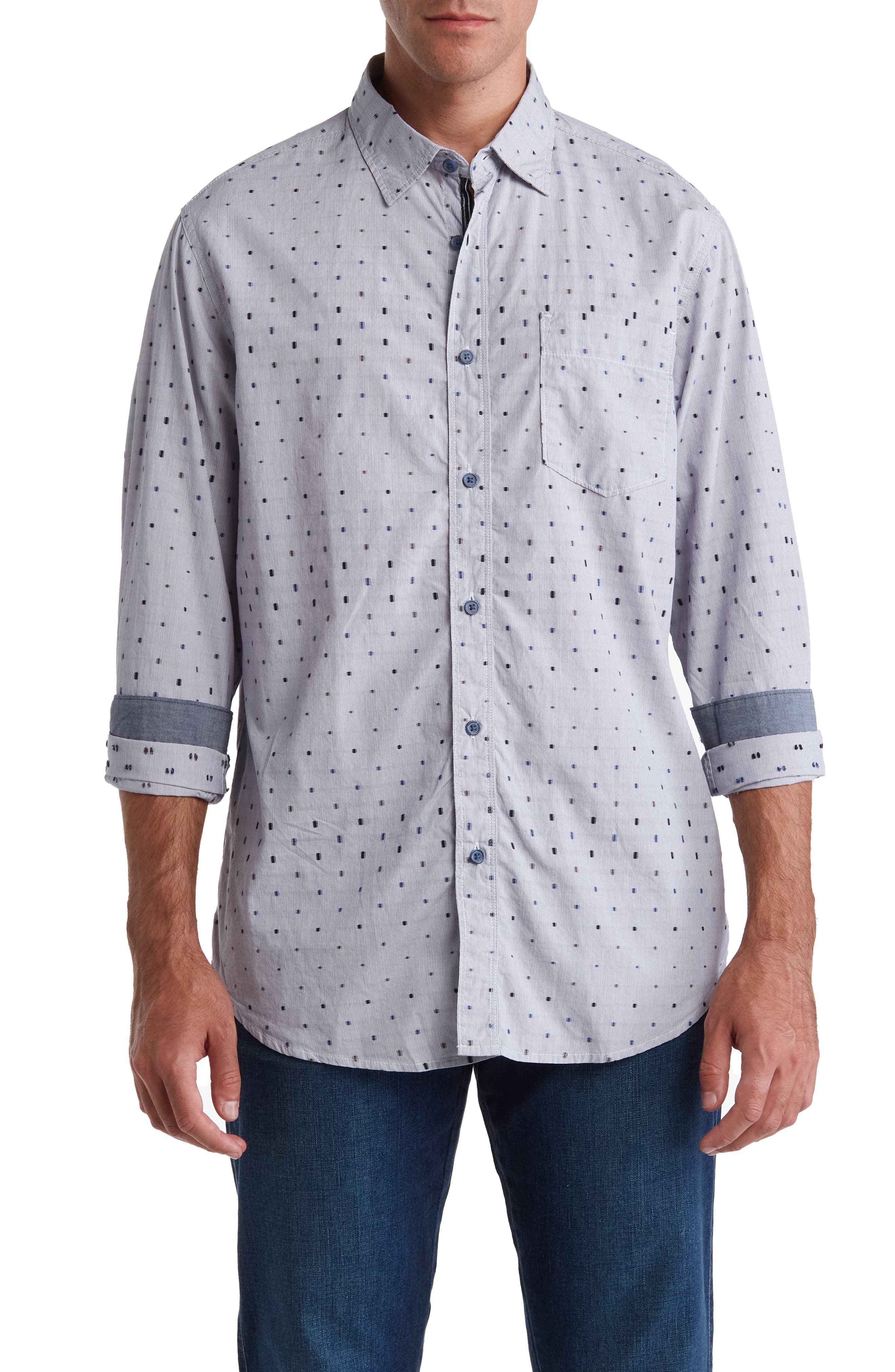 PARK WEST Trim Fit Clipped Dobby Micro Neat Print Button-Up Shirt ...
