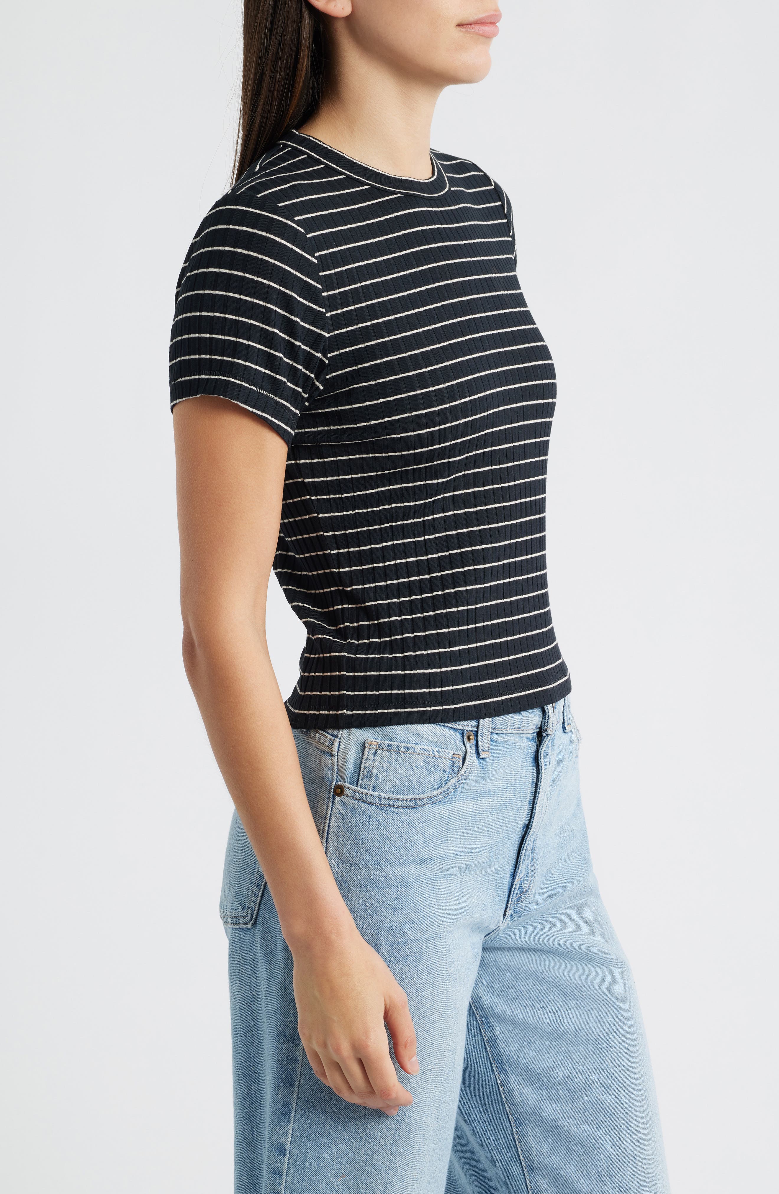rag & bone Luca Stripe Rib Baby T-Shirt | Nordstromrack