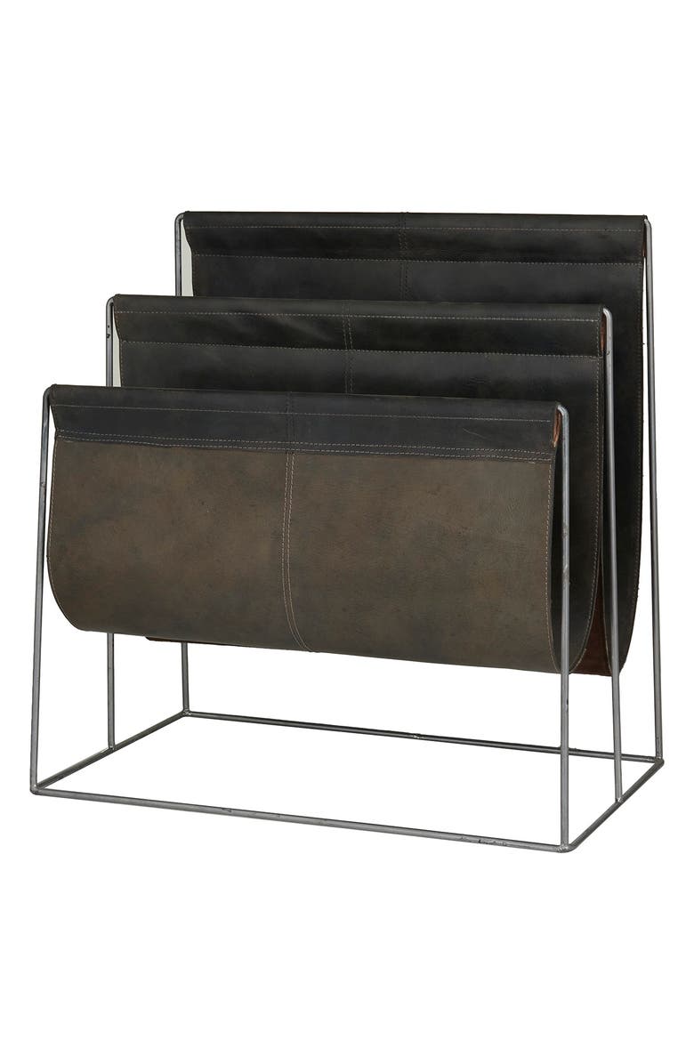 SONOMA SAGE HOME Black Leather 3-Slot Magazine Holder with Metal Stand ...