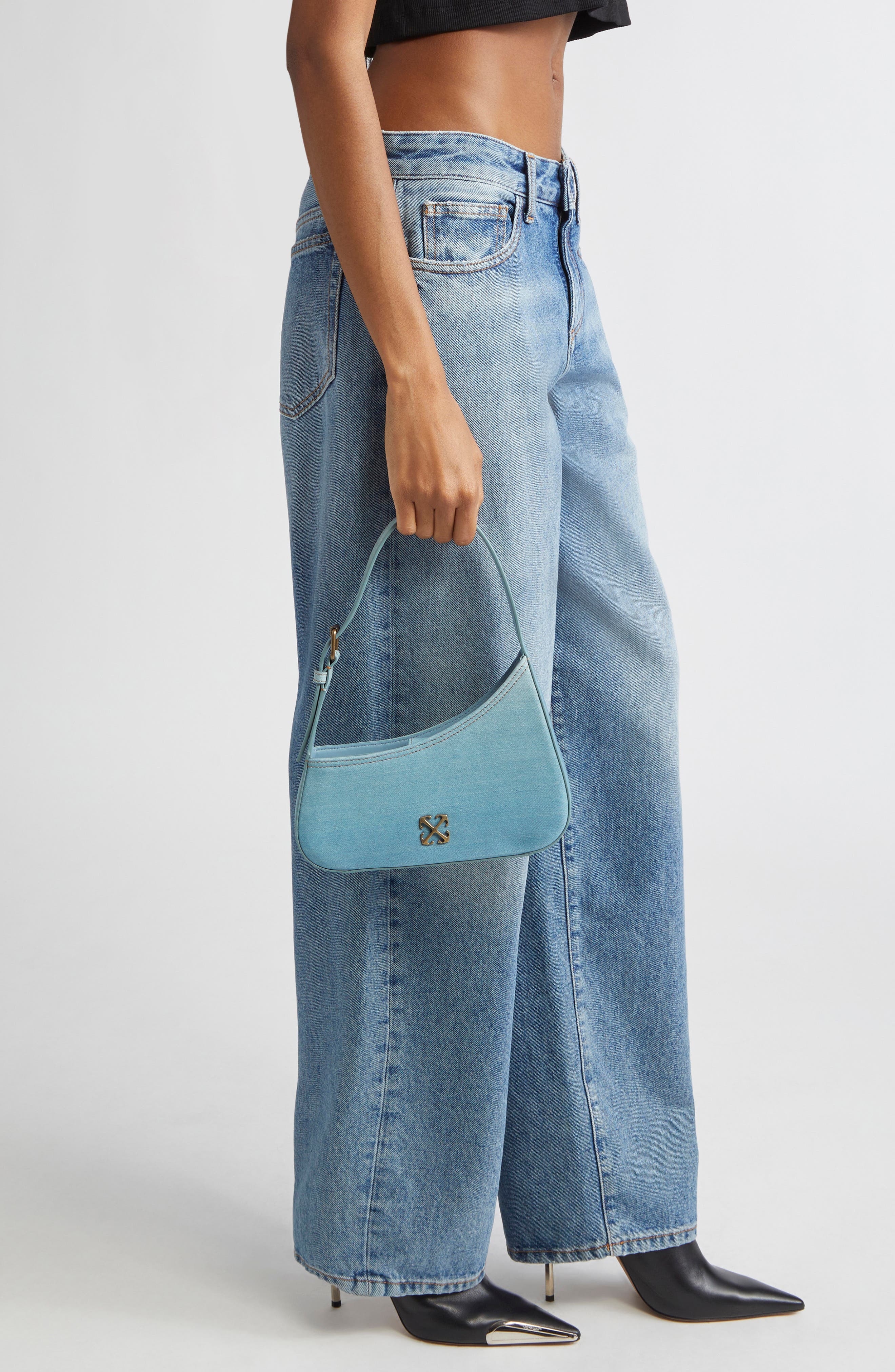 Off-White Jitney Denim Print Leather Shoulder Bag | Nordstromrack