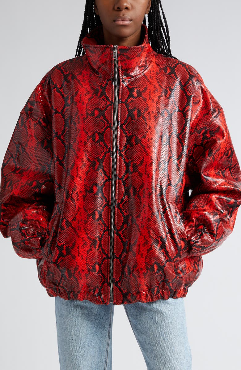 Alexander Wang Oversize Padded Snakeskin Embossed Leather Track Jacket ...