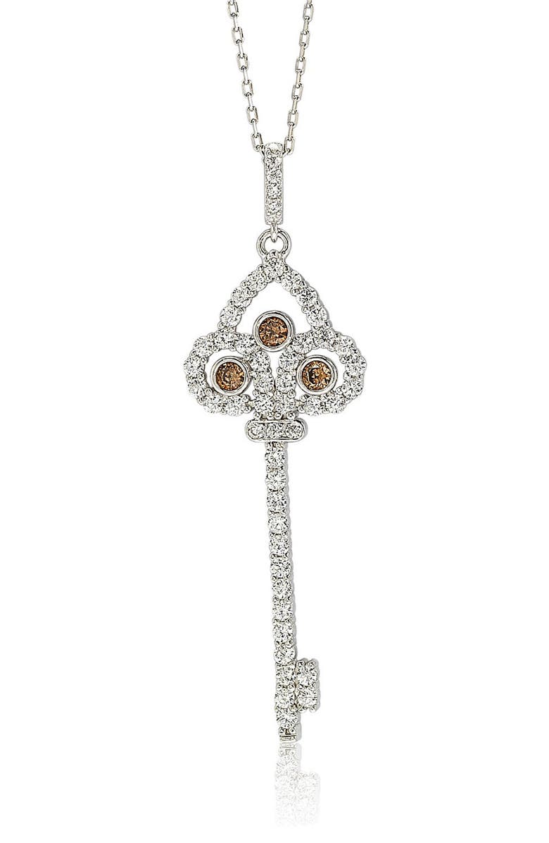 SUZY LEVIAN Sterling Silver CZ Chocolate Key Pendant Necklace ...