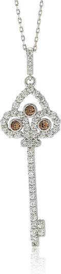 SUZY LEVIAN Sterling Silver CZ Chocolate Key Pendant Necklace ...