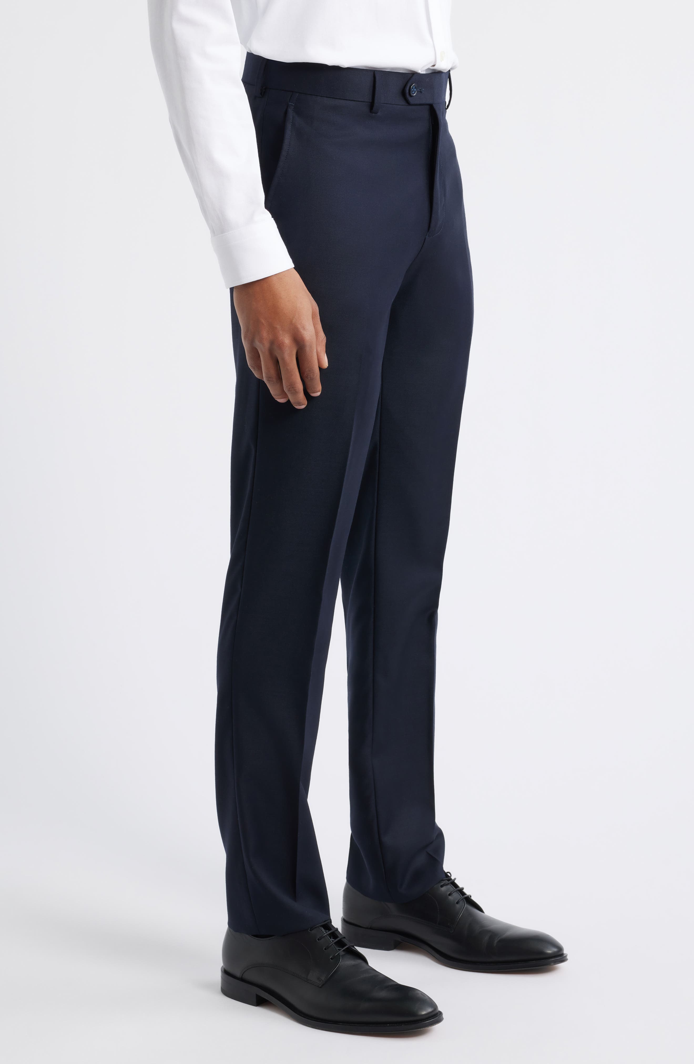 ZANETTI Slim Fit Flat Front Navy Wool Dress Pants | Nordstromrack