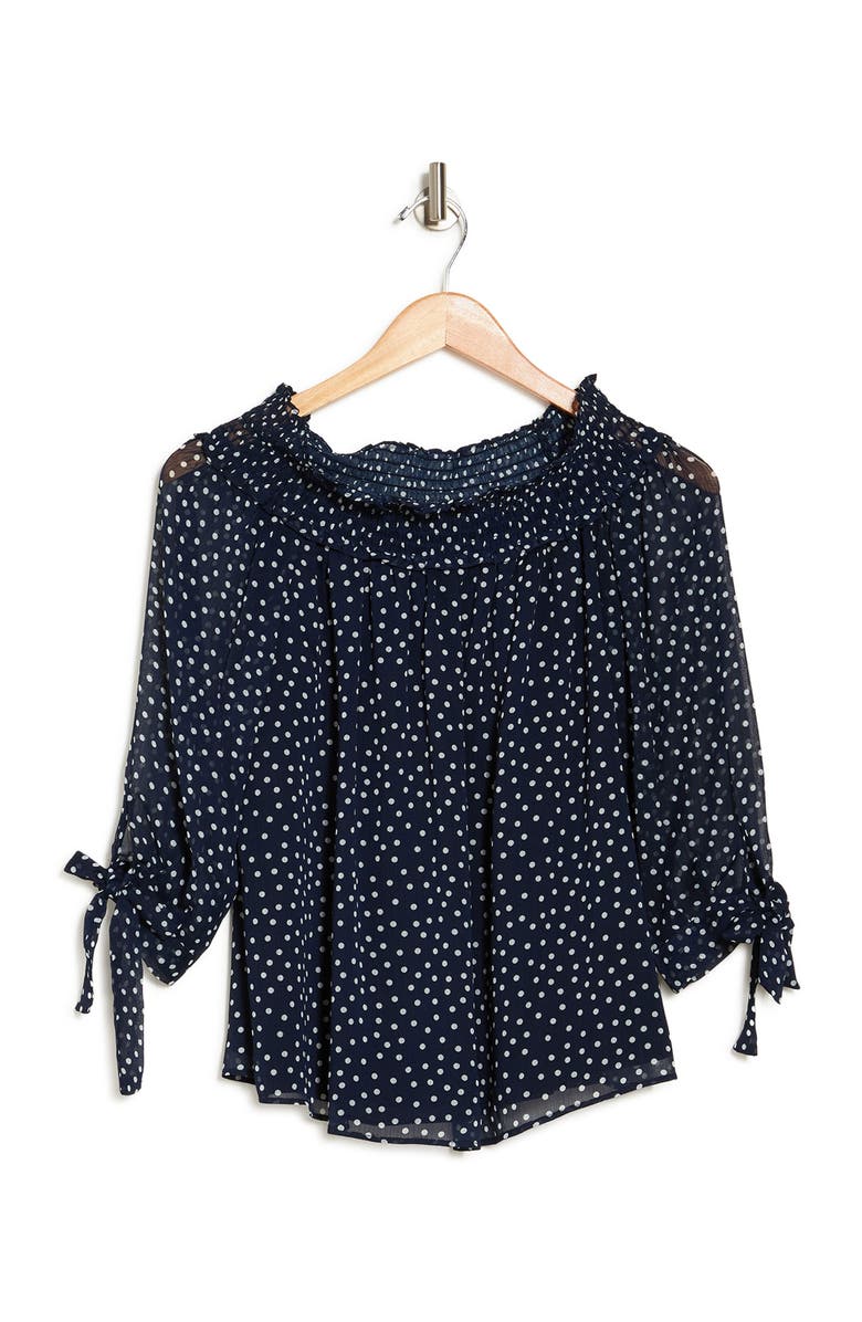 CeCe Off-the-Shoulder Tie Sleeve Dot Print Top | Nordstromrack