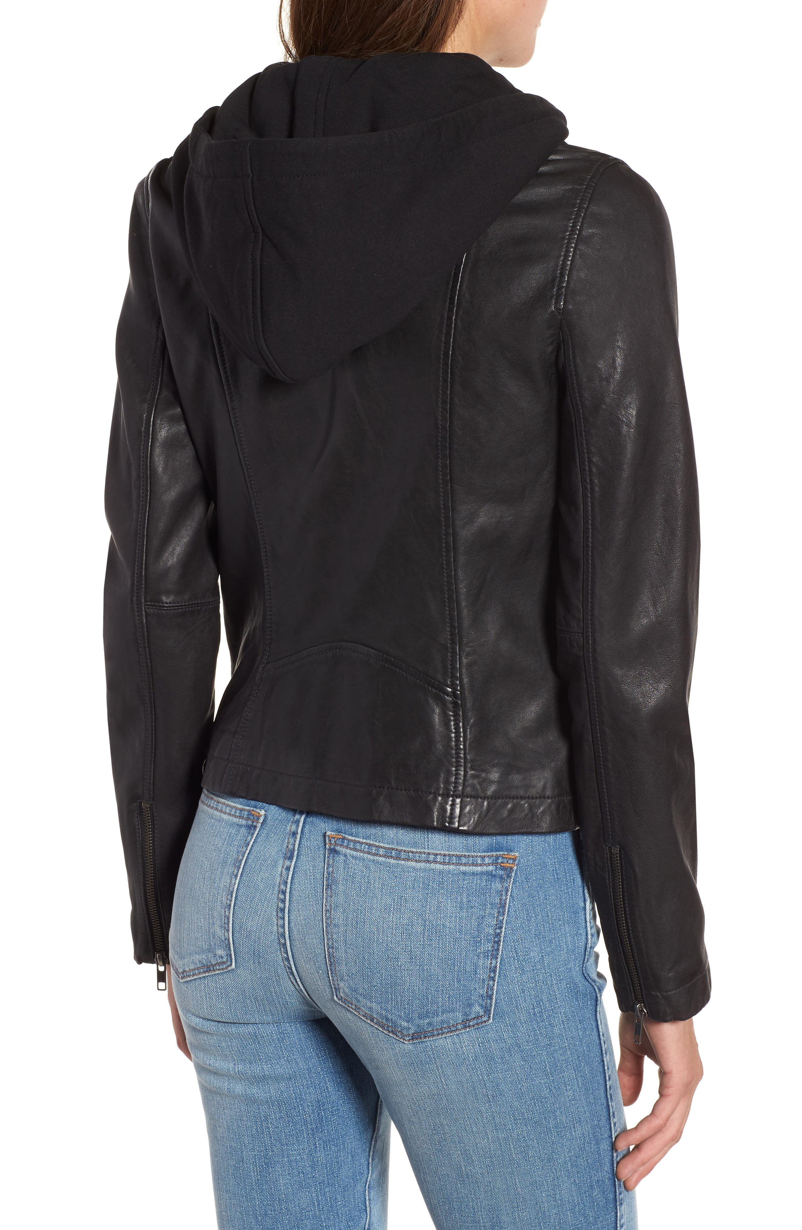 Caslon® Leather Moto Jacket with Removable Hood | Nordstrom