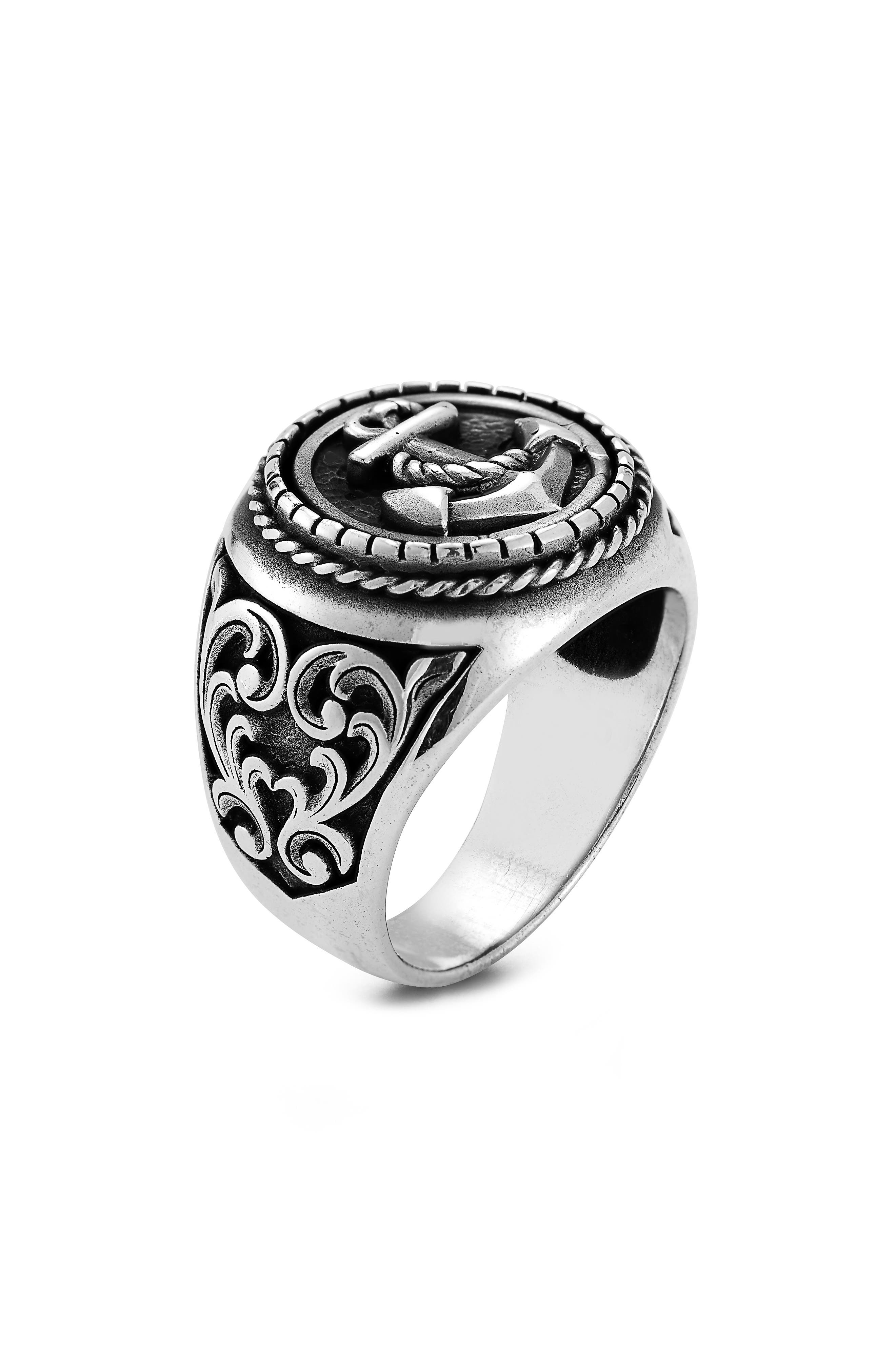 Yield of Men Sterling Silver Anchor Signet Ring | Nordstromrack