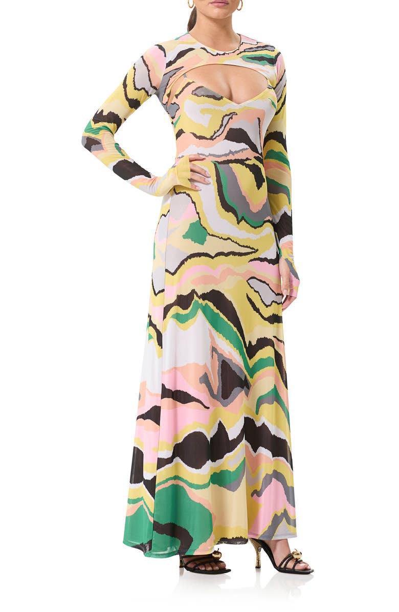 AFRM Cyr Cutout Long Sleeve Maxi Dress with Shrug | Nordstrom