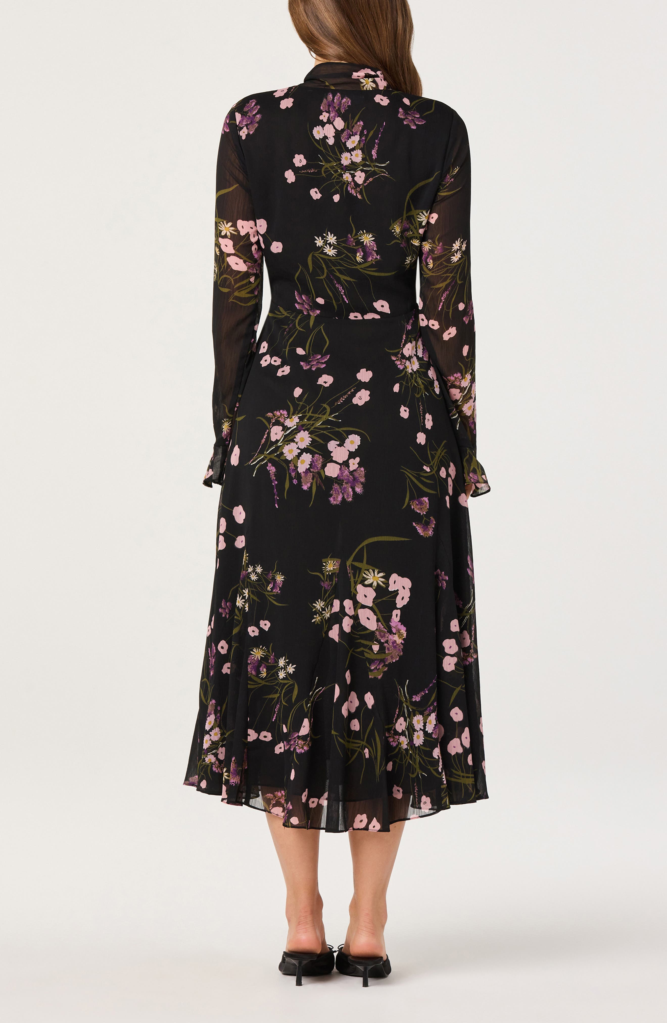 ASTR the Label Floral Tie Neck Long Sleeve Dress | Nordstromrack