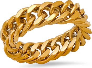 HMY JEWELRY Men's 18K Gold Plated Stainless Steel Curb Chain Band Ring ...
