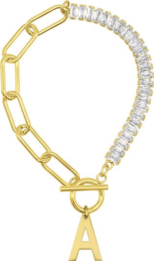 Adornia Crystal & Paper Clip Chain Initial Bracelet | Nordstromrack