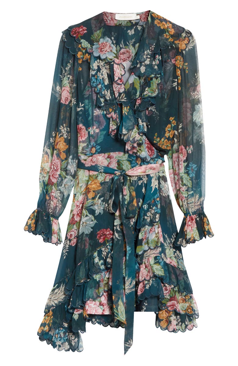 Zimmermann Wavelength Scalloped Ruffle Long Sleeve Silk Minidress ...