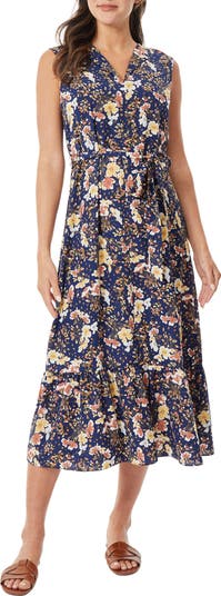 Jones New York Utility Floral Ruffle Sleeveless Midi Dress | Nordstrom