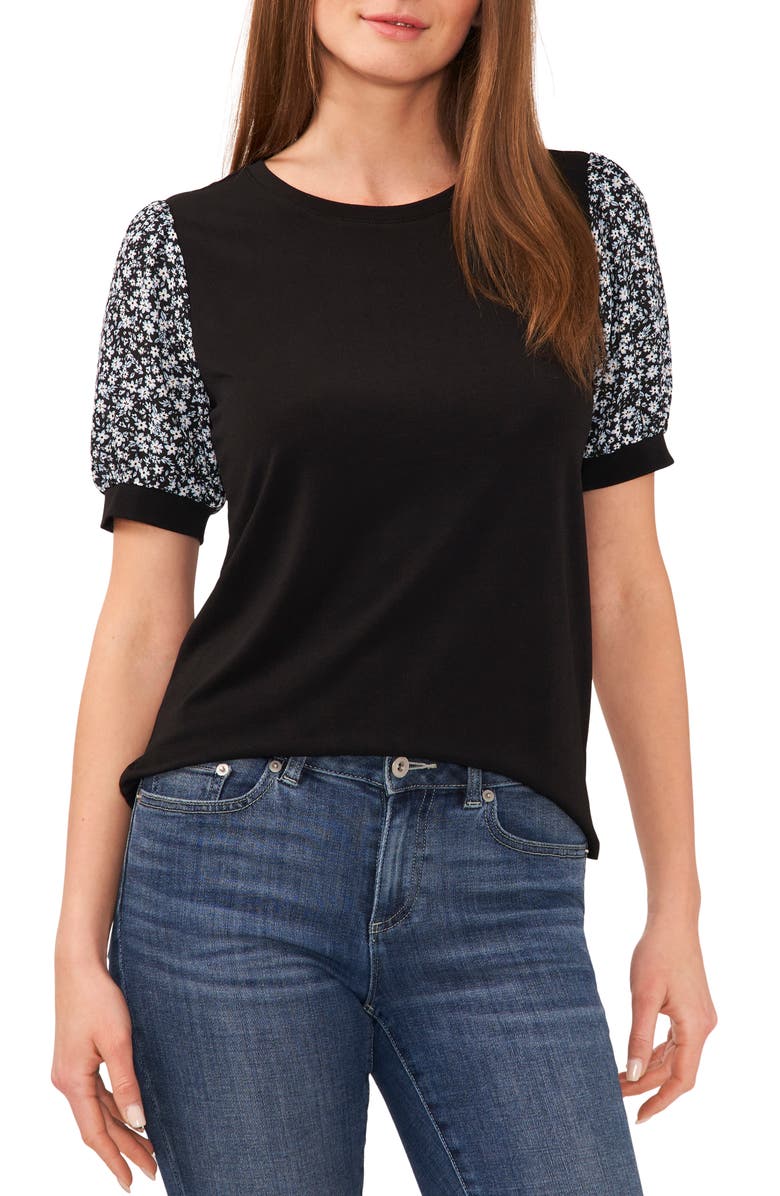 CeCe Floral Sleeve Mixed Media Top | Nordstromrack