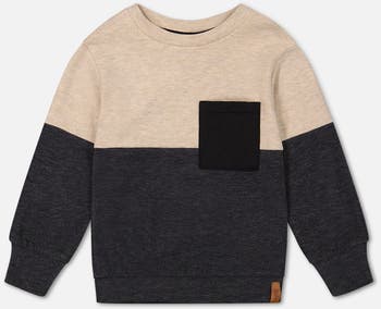 Deux par Deux Boy's Super Soft Colorblock Top With Quilted Pocket Beige ...