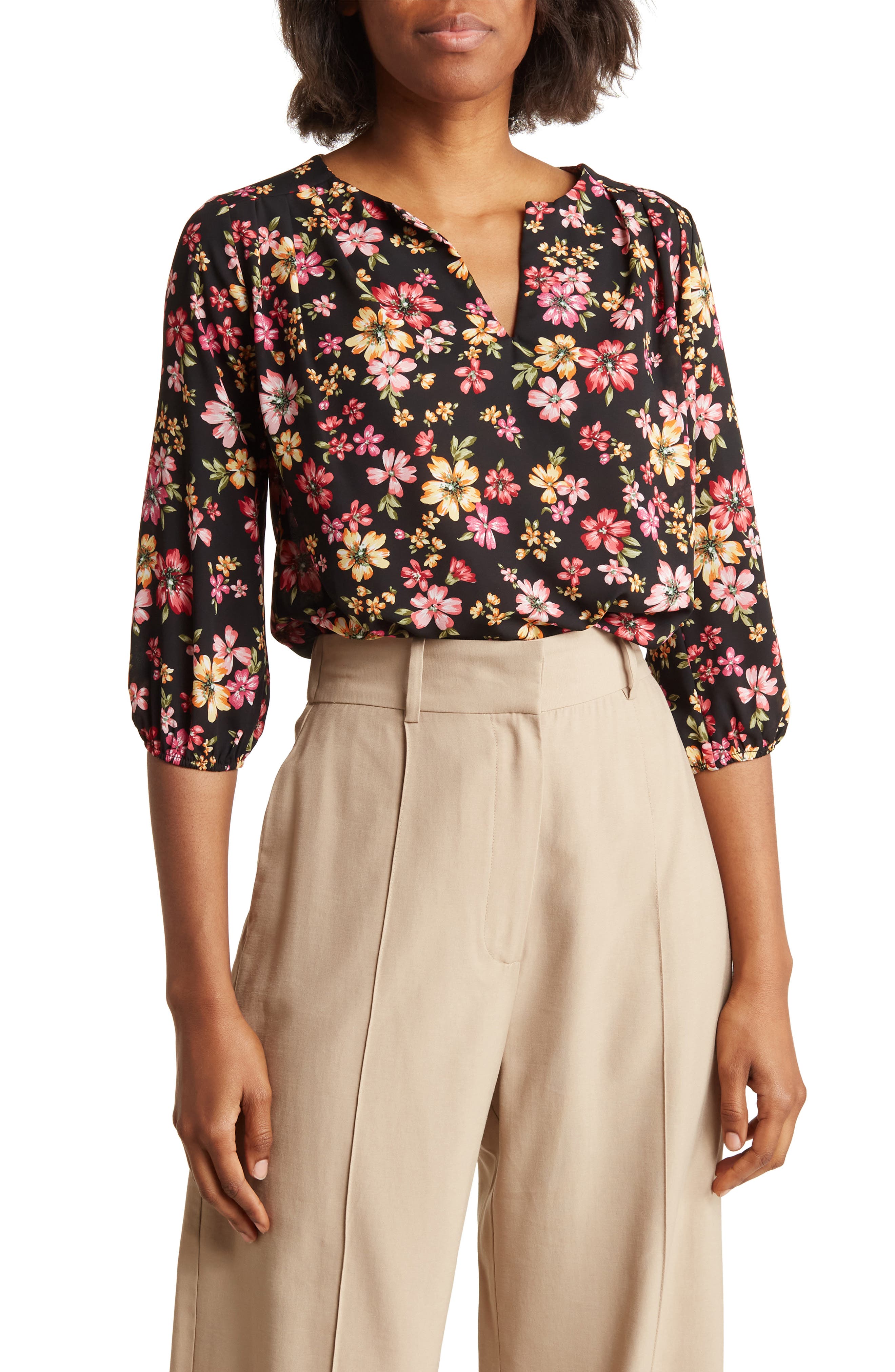 Pleione Animal Print Pleat Balloon Sleeve Blouse | Nordstromrack