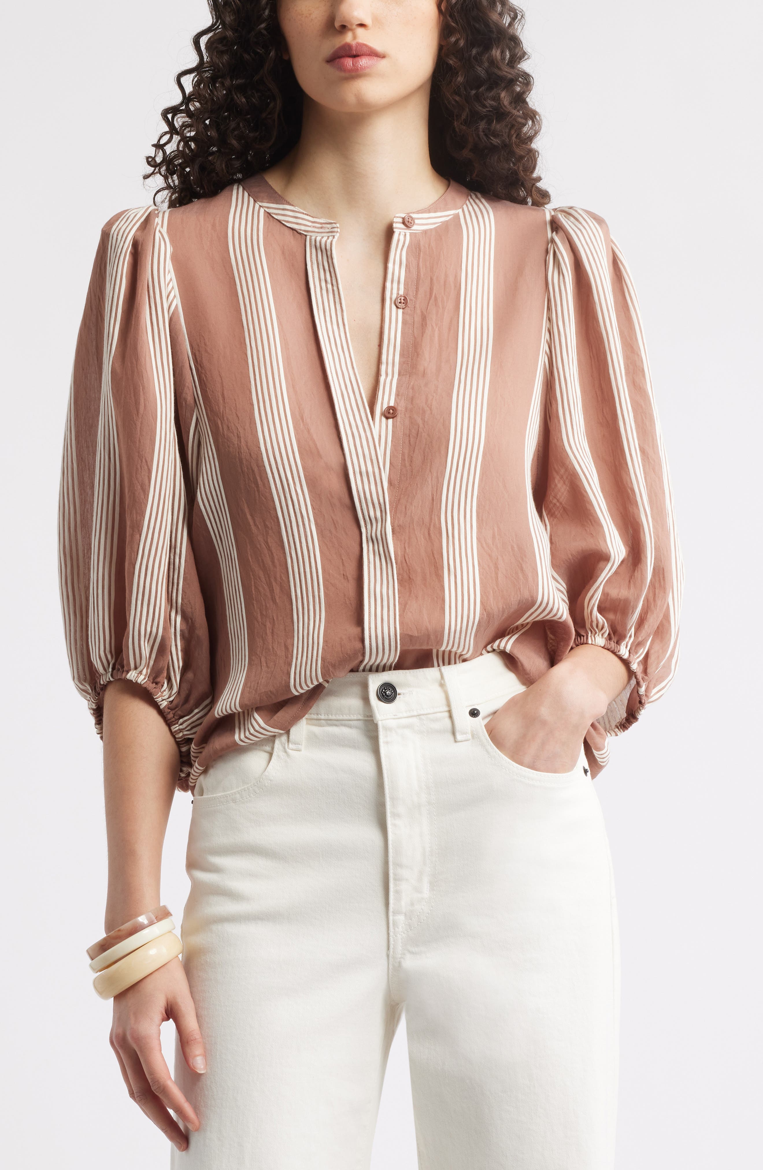 Nordstrom Stripe Puff Shoulder Shirt | Nordstromrack