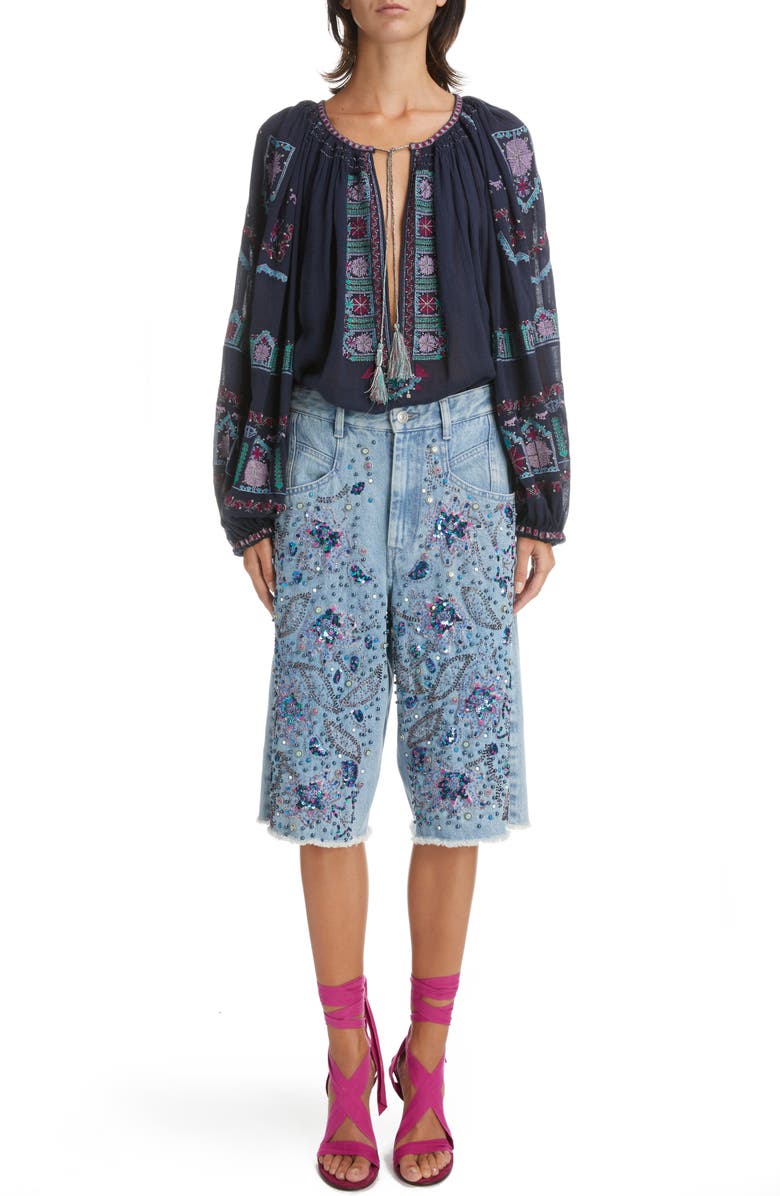 Isabel Marant Nataya Embroidered Denim Bermuda Shorts | Nordstrom