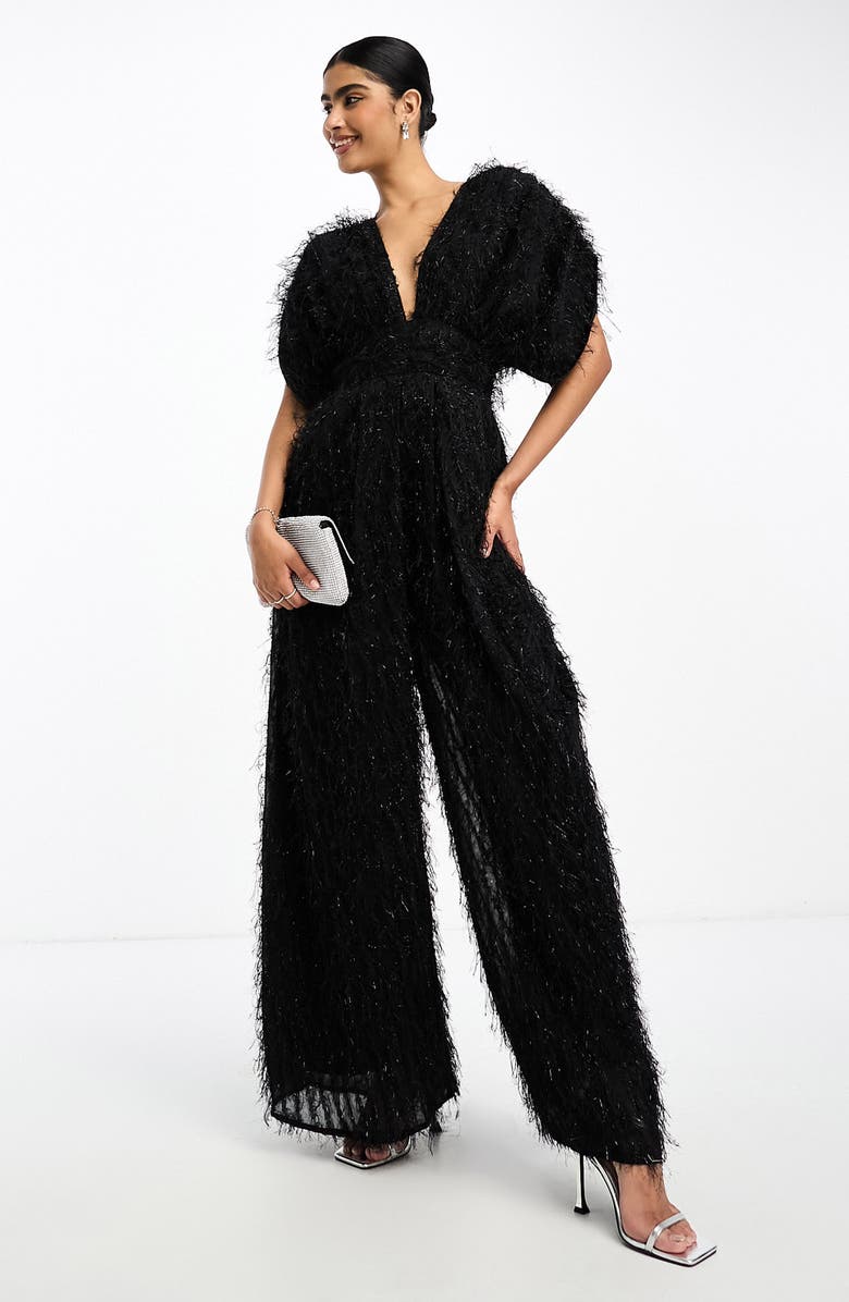 ASOS DESIGN Fluffy Plunge Neck Wide Leg Jumpsuit | Nordstrom