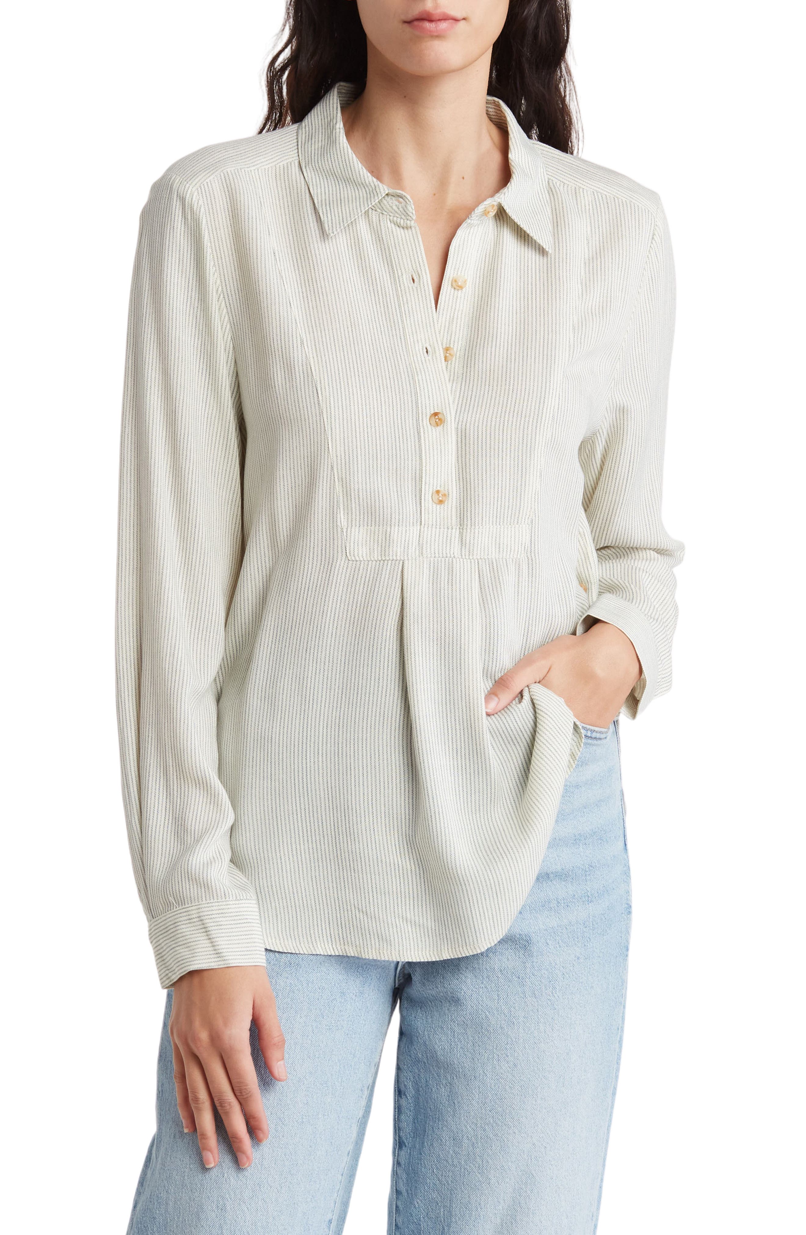 Blu Pepper Stripe Long Sleeve Henley Tunic Top | Nordstromrack