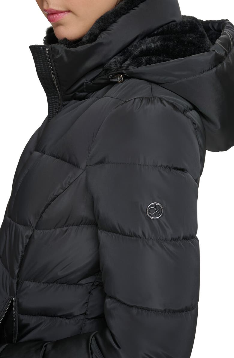 Calvin Klein Water Resistant Puffer Jacket with Faux Fur Lining ...