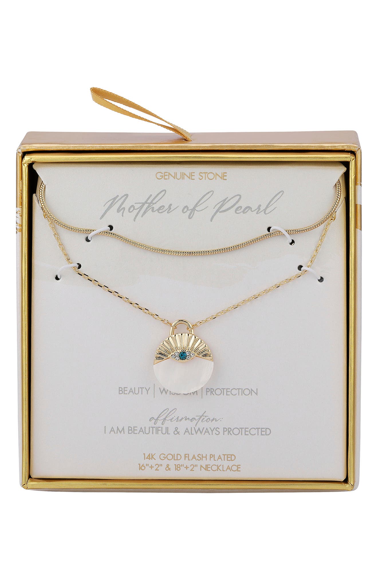 LA ROCKS Set of 2 Mother-of-Pearl Evil Eye Pendant & Snake Chain ...
