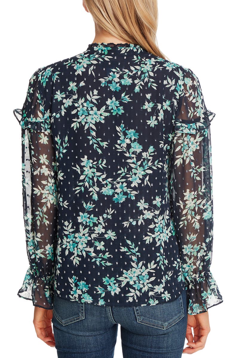 CeCe Breezy Bouquet Clip Dot Long Sleeve Blouse | Nordstromrack