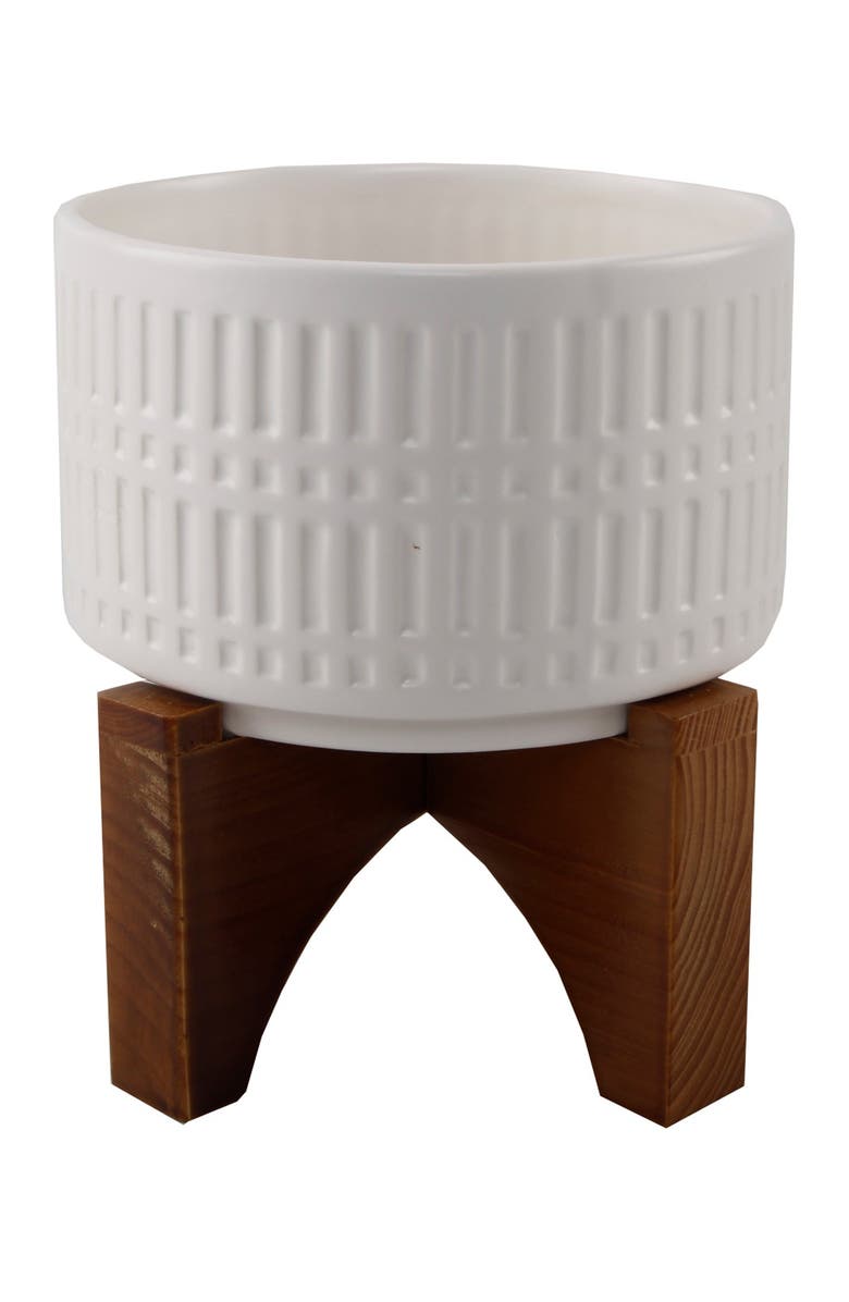 FLORA BUNDA 7" Roman Ceramic Pot on Wood Stand | Nordstromrack