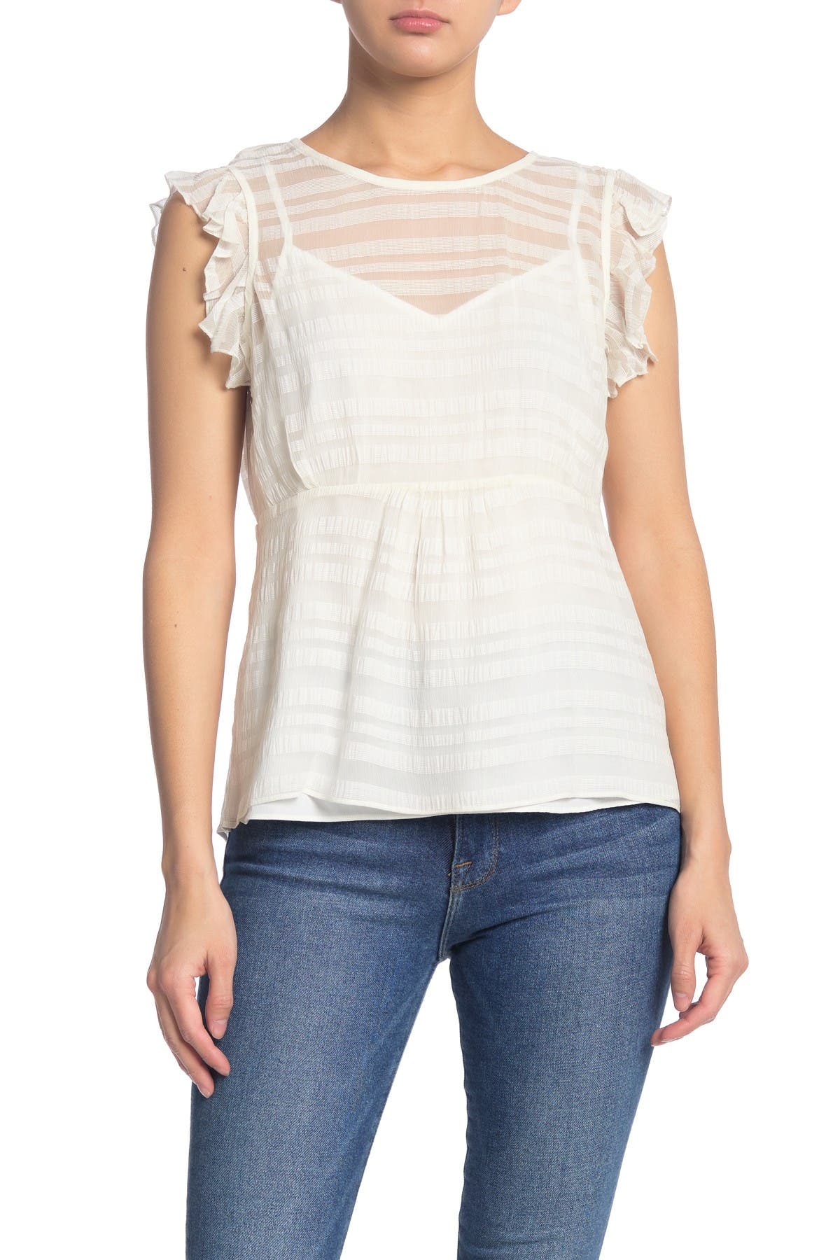 FRAME Flounce Sleeveless Stripe Print Top | Nordstromrack